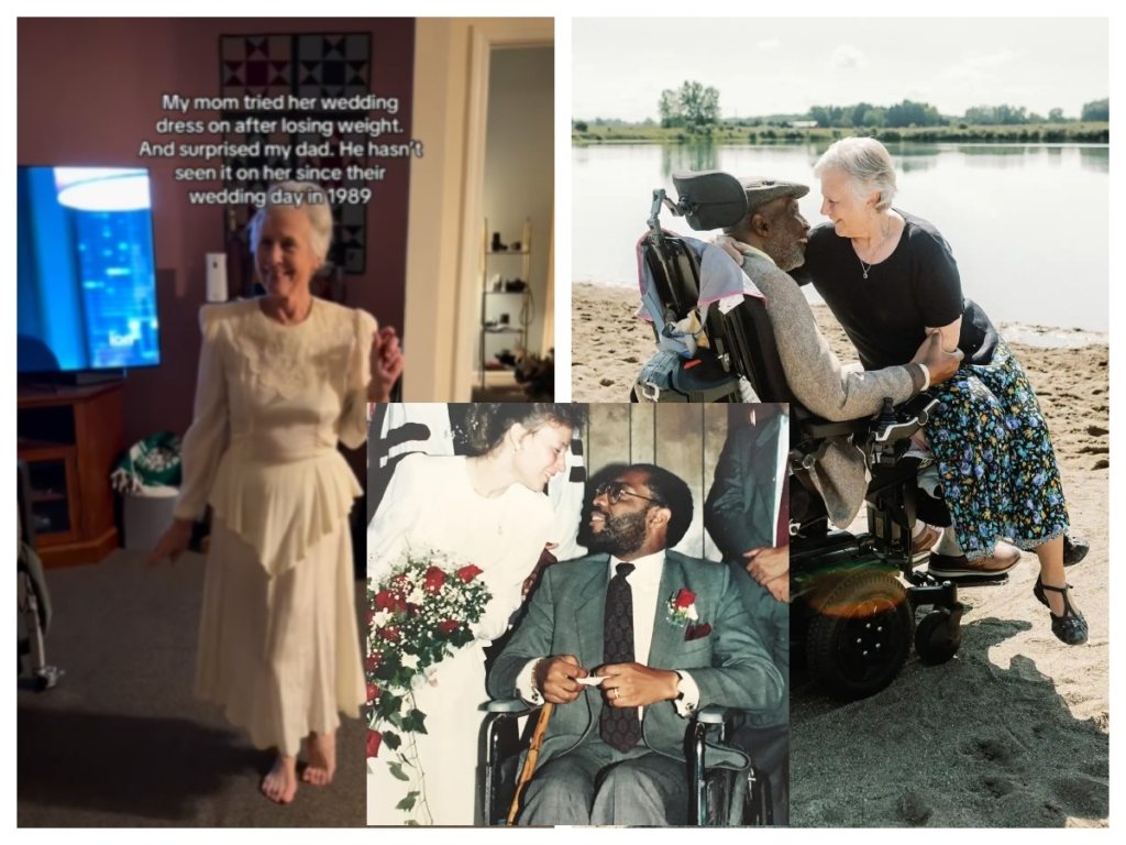 68-year-old lights up husband's face wearing her wedding dress again ...