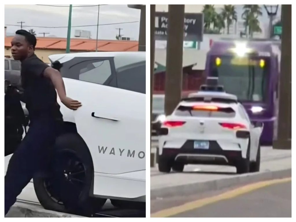 Passenger hastily exits driverless Waymo car after it starts moving on ...